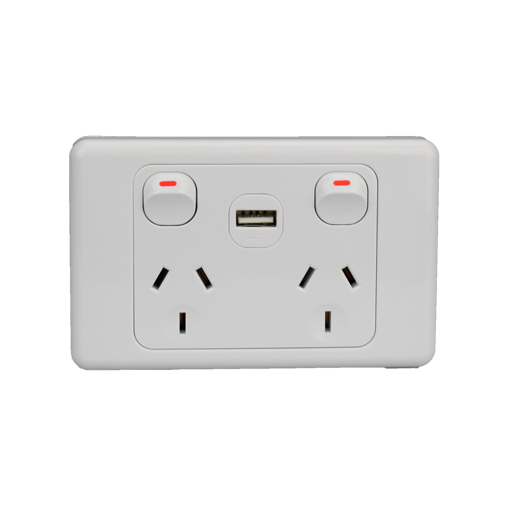 Horizontal Powerpoint – 2 Gang + Socket – 10A (10 Pieces) - TechBasha